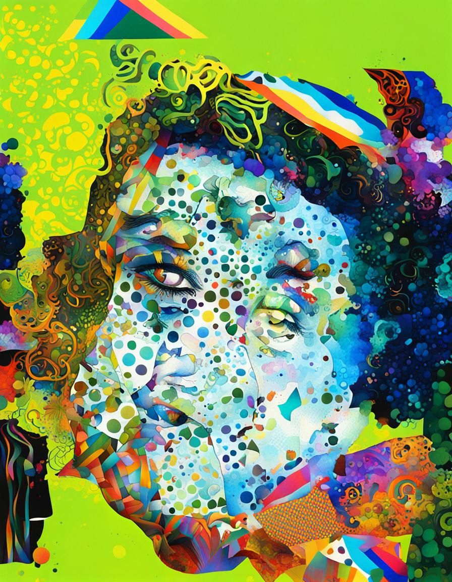 a psychedelic clutter that is based on dot stripes and geometric shapes ...