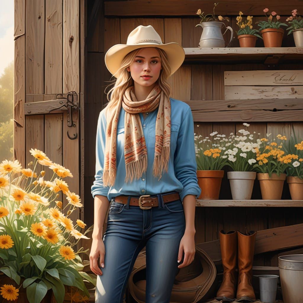 Glossy 4k Oil Painting, Of a young teen girl Whimsical, blondish brown wispy hair in a braid ...