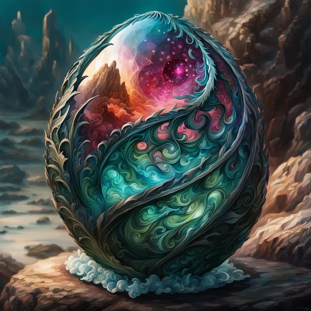 A single beautiful intricate, swirling, insanely detailed [dragon] egg ...