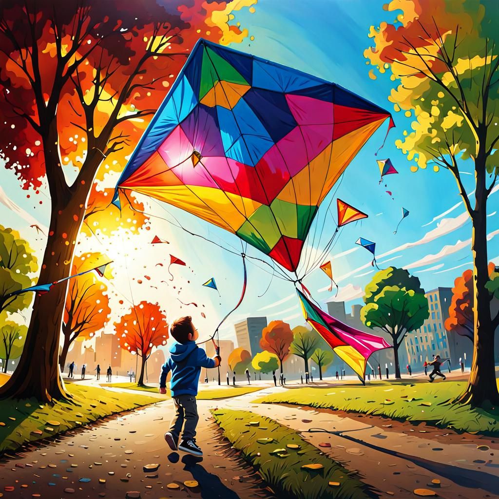 Joy of flying a kite - AI Generated Artwork - NightCafe Creator