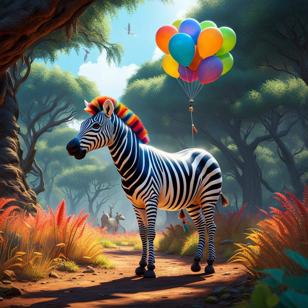 4k resolution photograph of a Friendly Pixar Zebra Balloon Animal ...