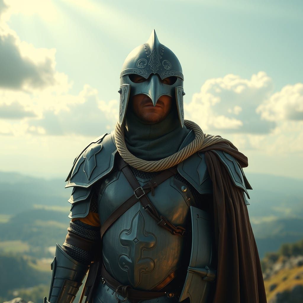 The Order of the Talon - Armored Knight on Windswept Crag in...