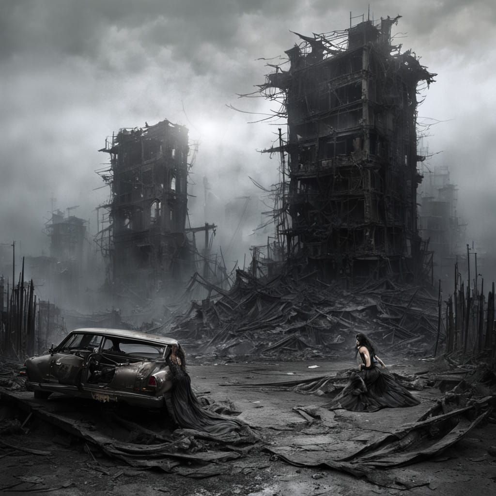 A mysterious female goth fashion model, adorned in dark, tattered ...