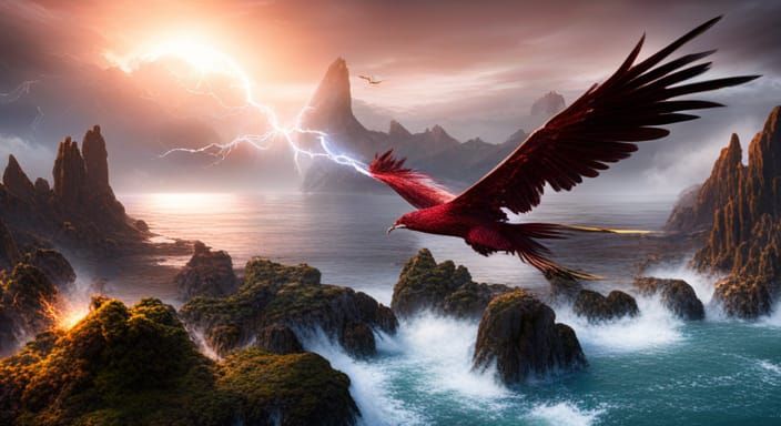 lightning phoenix flying over the water - AI Generated Artwork ...