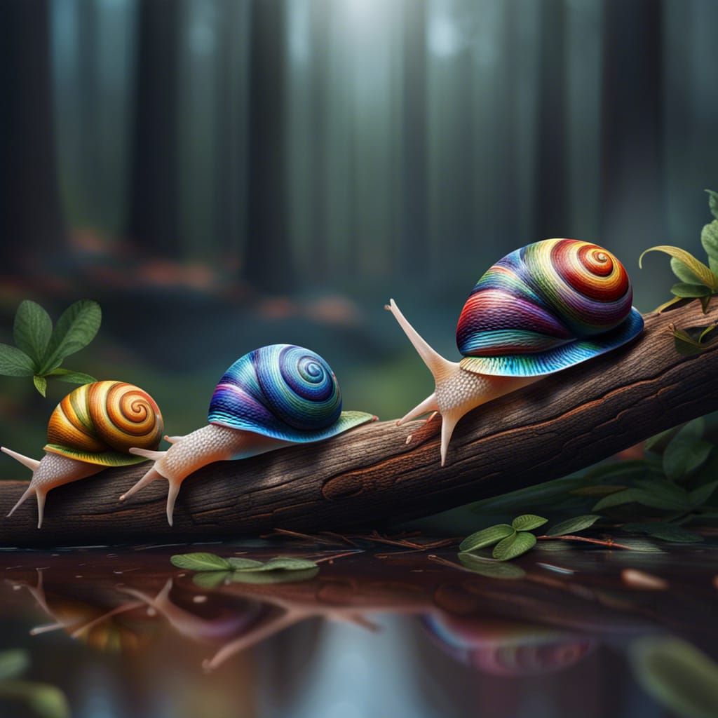 rainbow snails on a log. intricate details, HDR, beautifully shot ...
