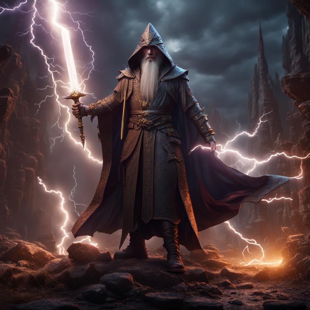 Evil wizard. Lightening. Sword - AI Generated Artwork - NightCafe Creator