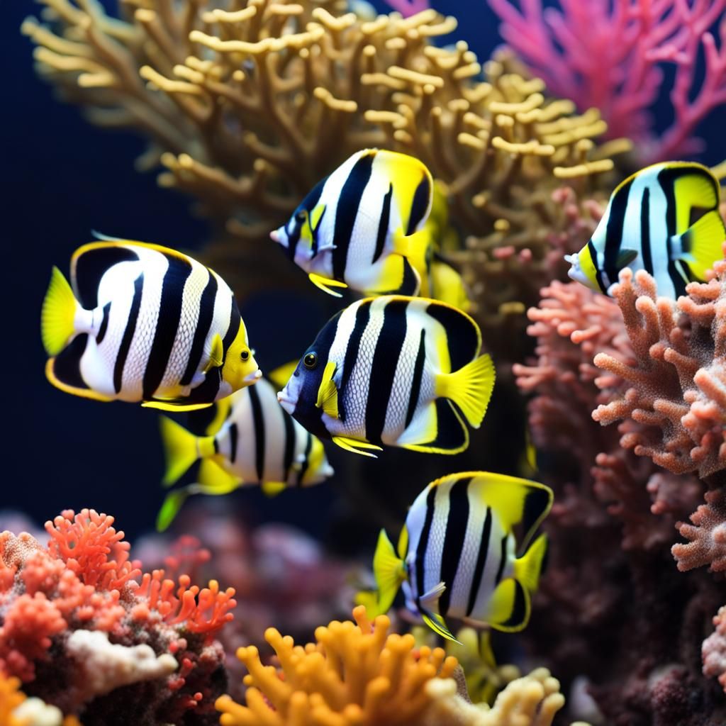 Several Angel fish nibbling on colorful corals, 4k resolution, a ...