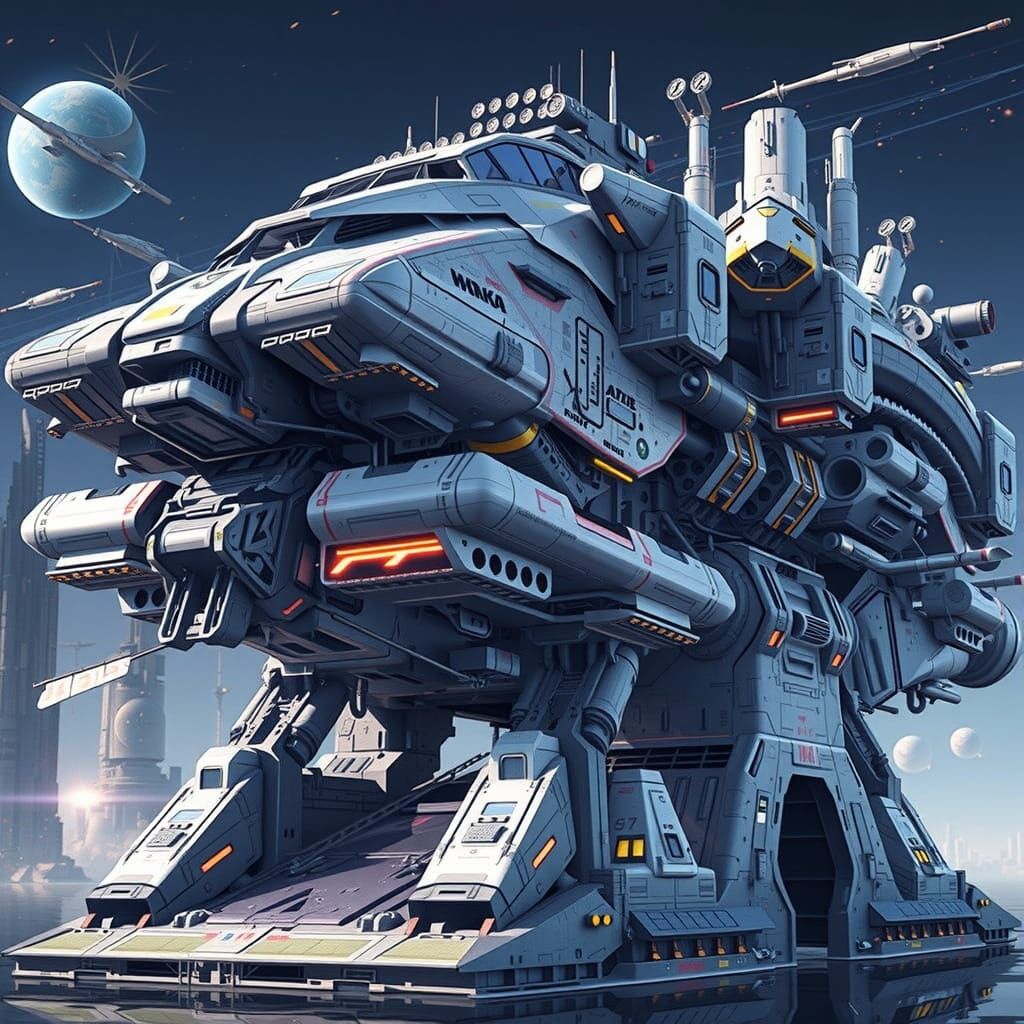 Futuristic Warship in Anime Style 3D Render - AI Art