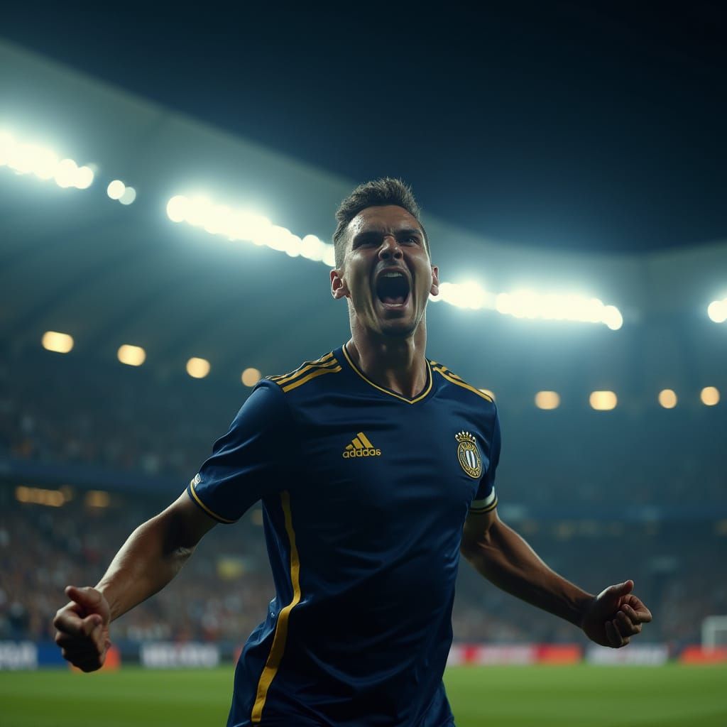 Epic Soccer Goal Celebration in a Bustling Stadium... - AI Art