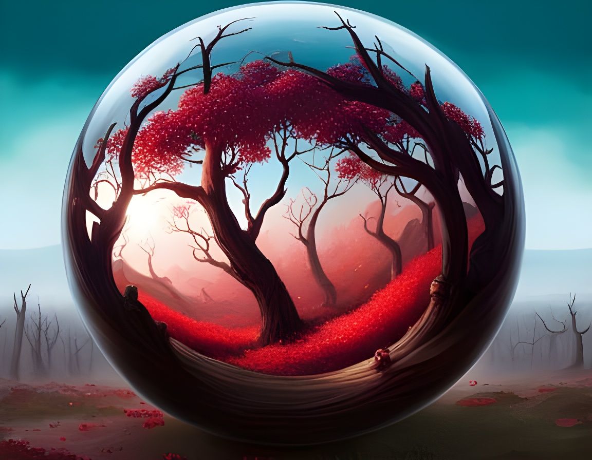 a pomegranates trees garden inside of a bubble, an intricate and ...