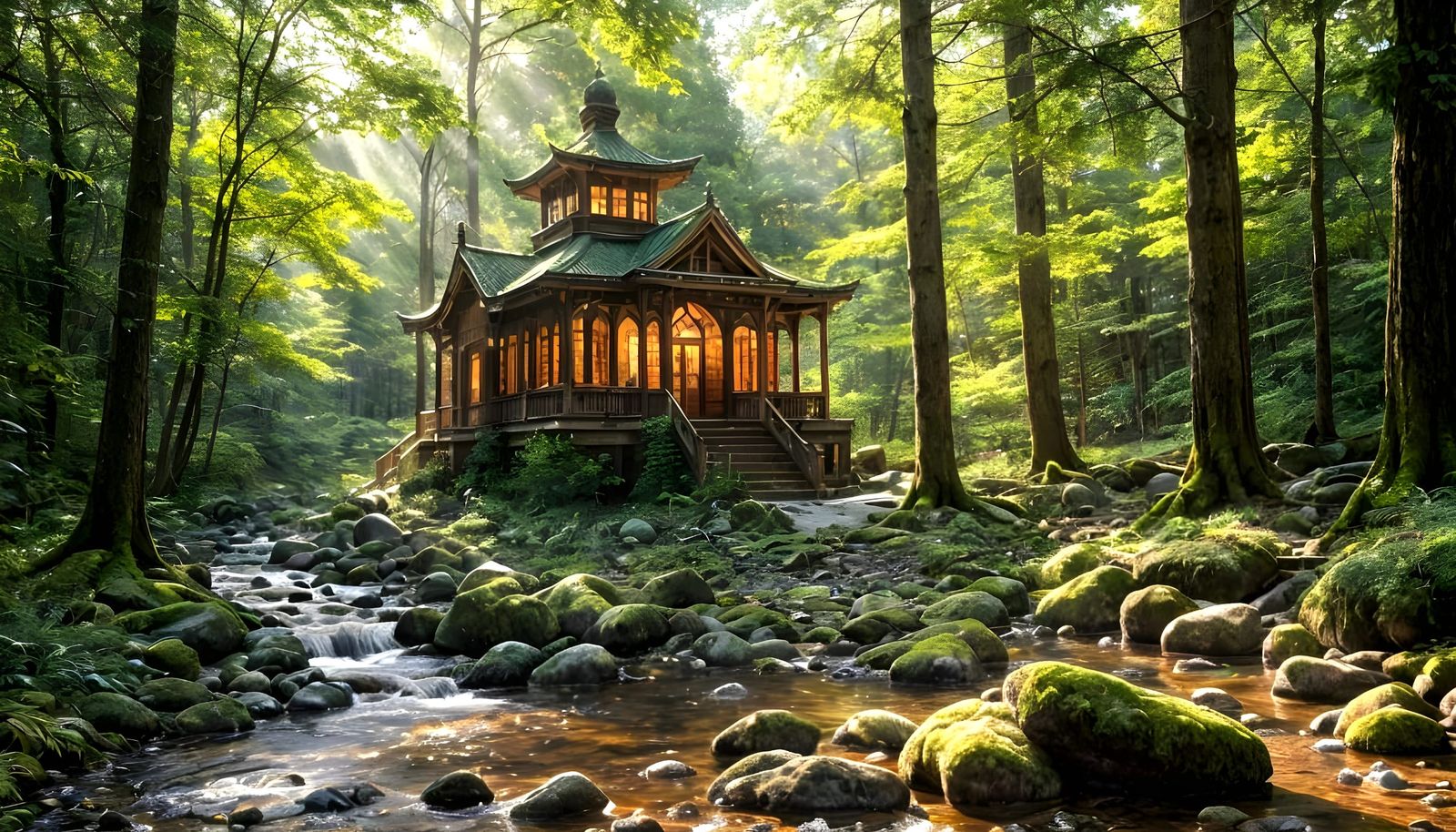 Ethereal Temple with Vibrant Stained-Glass Windows... - AI Art