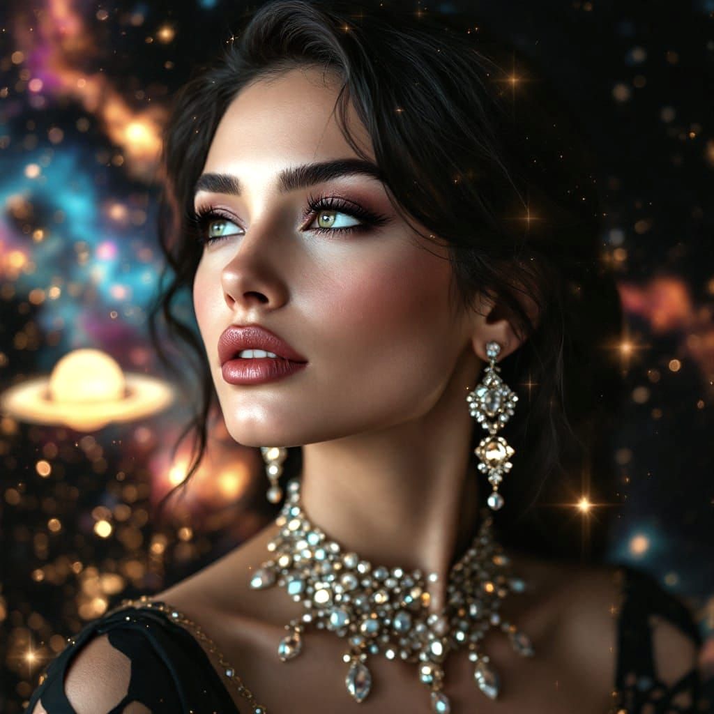 Stunning Woman in Cosmic Hyperrealism Portrait - AI Art