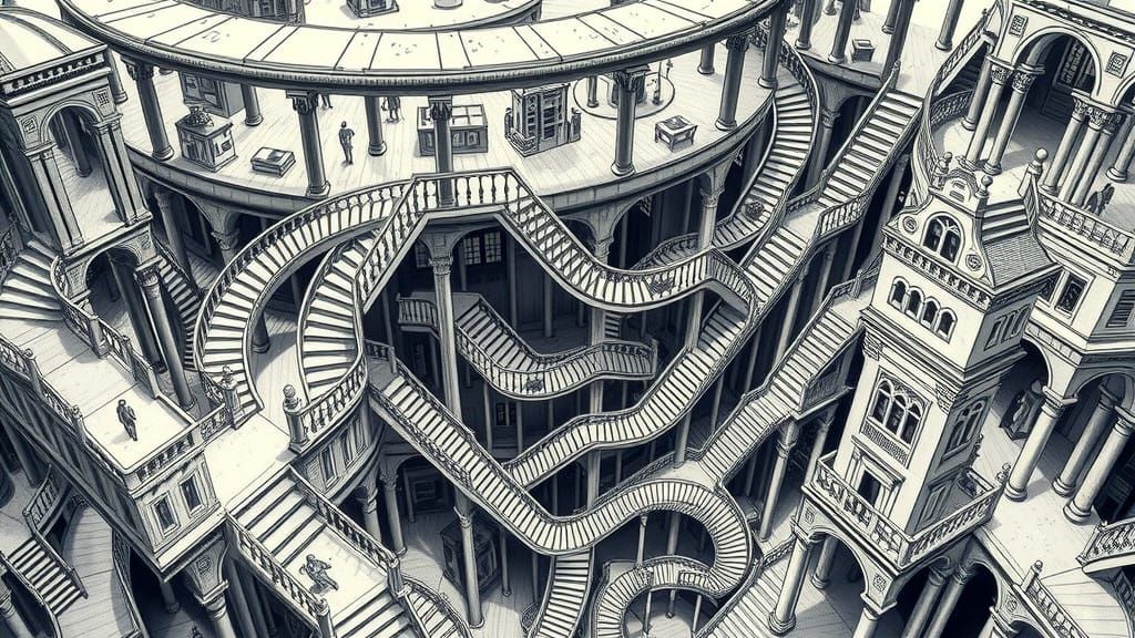 Majestic Escher Landscape in Hyperdetailed Mixed M... - AI Art