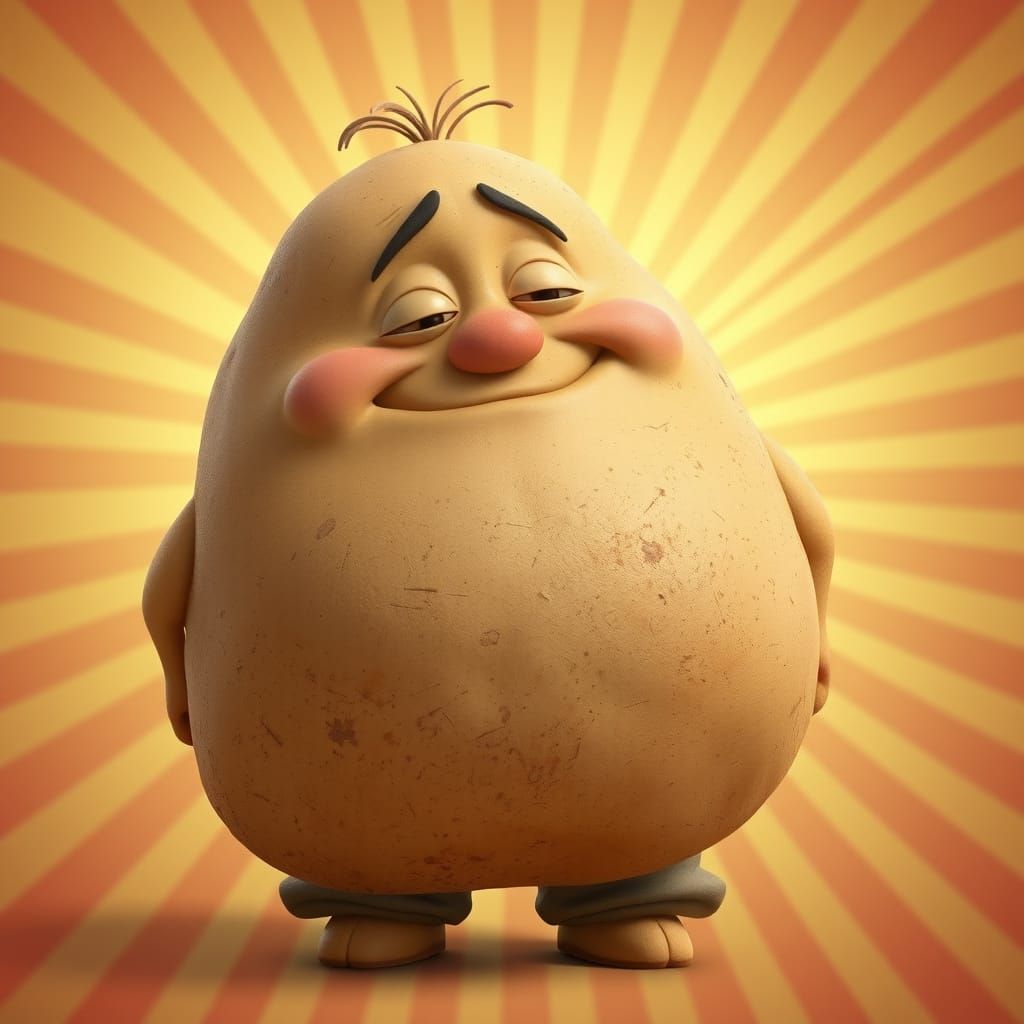Lovable Rotund Potato Character in Earthy Outfit - AI Art