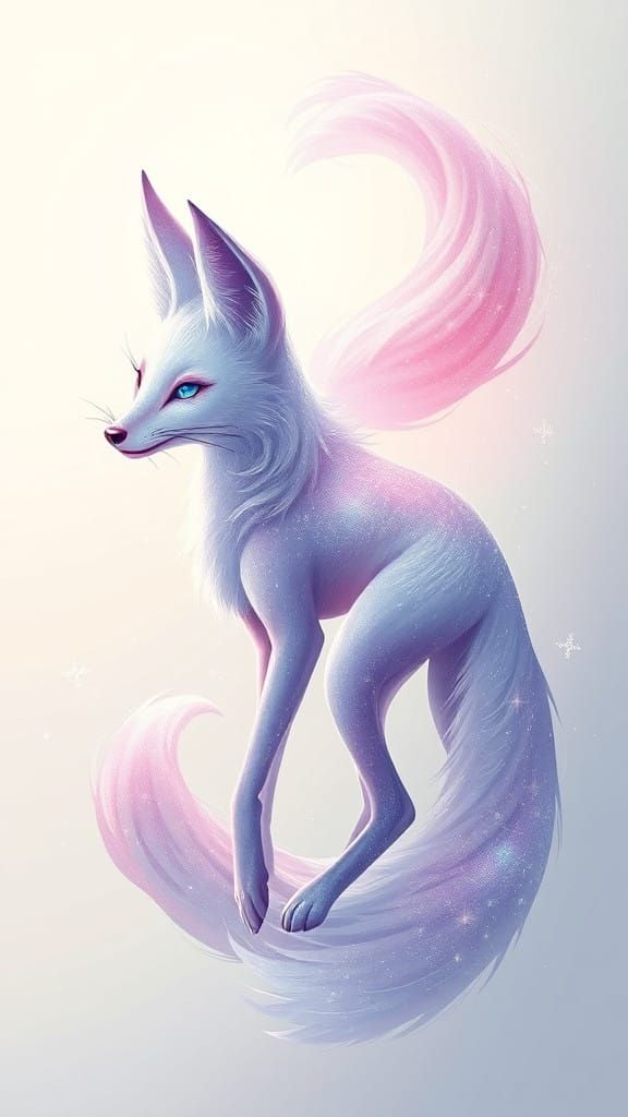 Realistic Kitsune Fox in Soft Pastel Hues with Iri... - AI Art