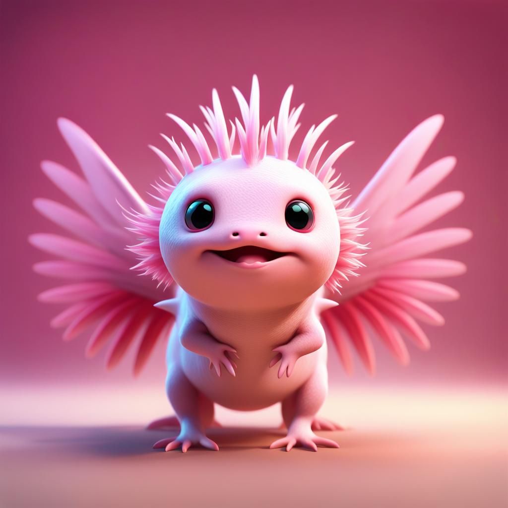 Cute Axolotl with pink feathered wings_HD_Cute_Pink_Acolotl_Day - AI ...