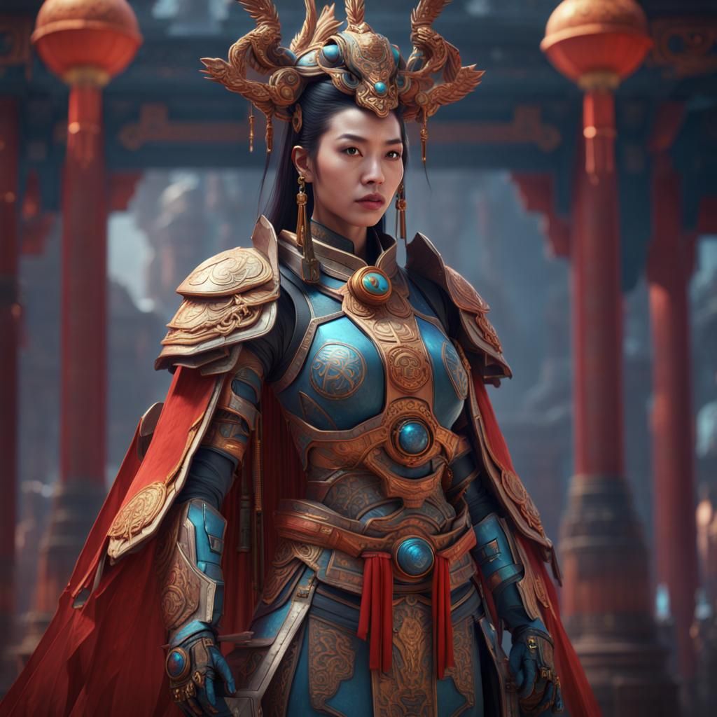 close up Intergalactic Chinese empire priestess in full intergalactic ...