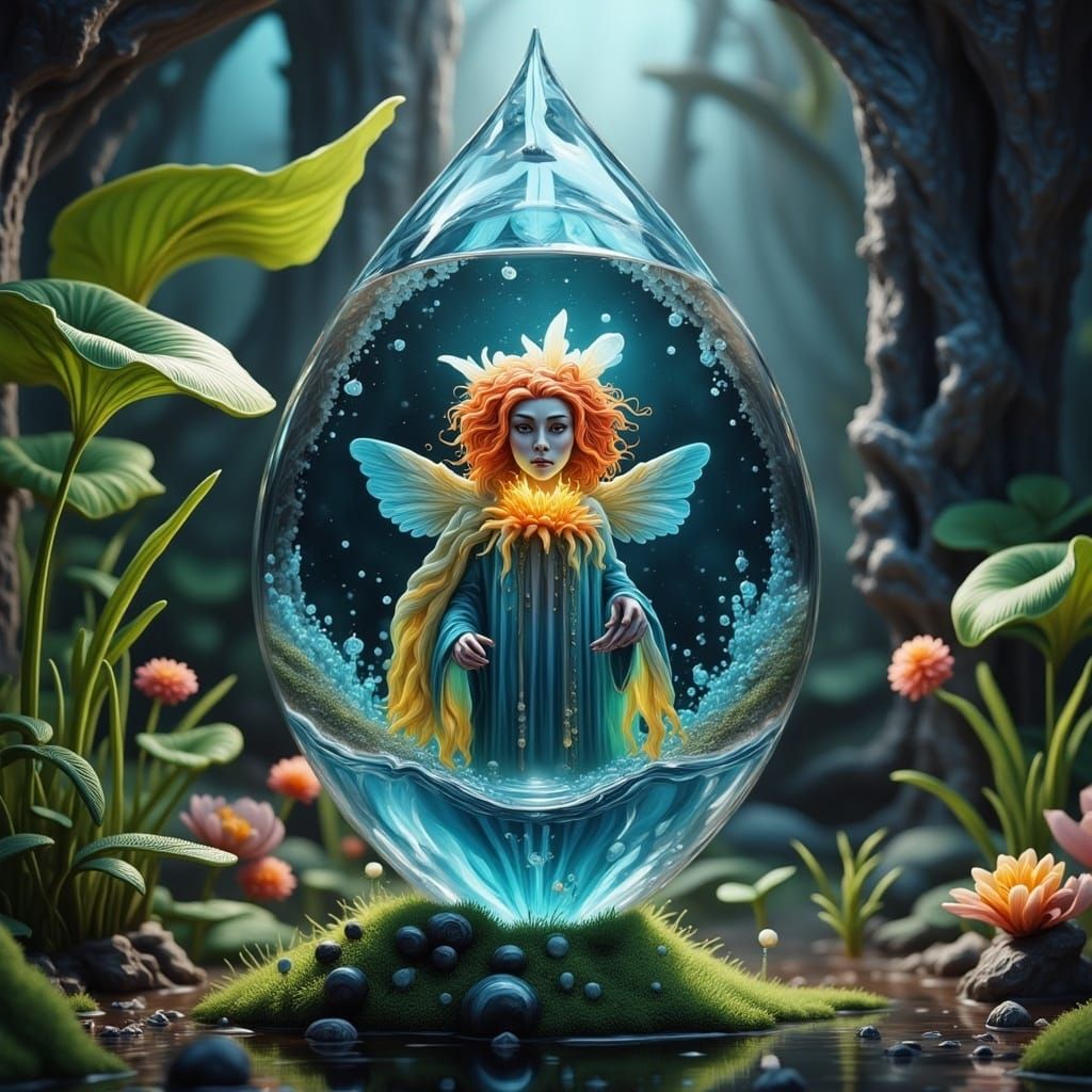 Surreal Water Elemental in a Crystal Drop of Water - AI Art