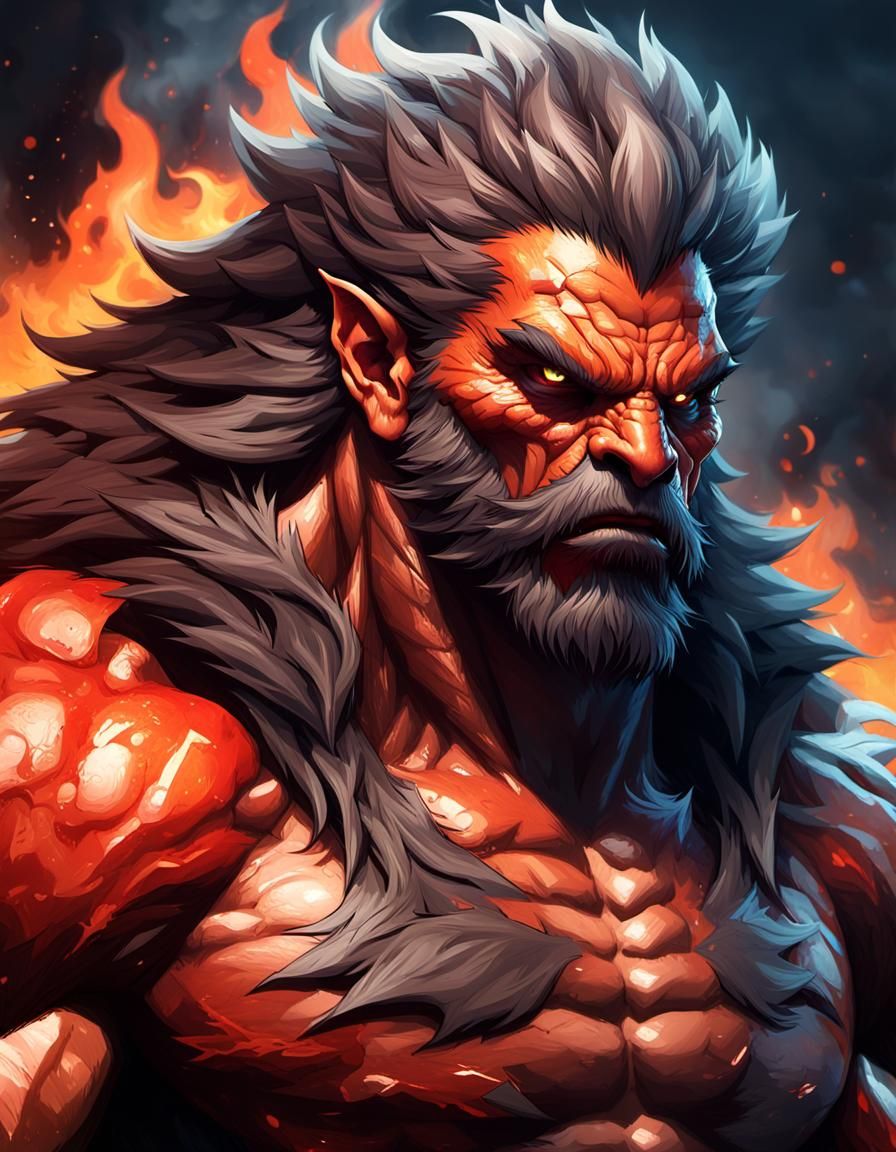 Fire monster massive muscular muscle Man with lots of fur - AI ...