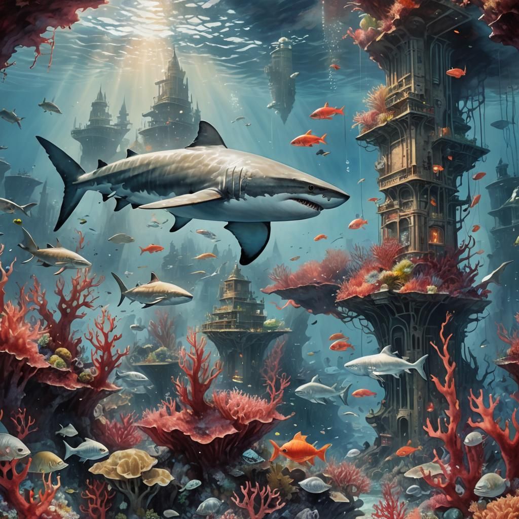 Underwater view of a fantastical glowing transparent Underwater science ...