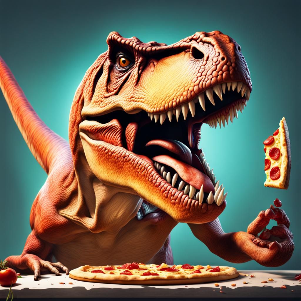 realistic t-rex eating pizza - AI Generated Artwork - NightCafe Creator