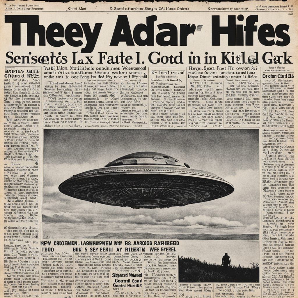 Distressed UFO Newspaper from 1980s with Grainy Fi... - AI Art