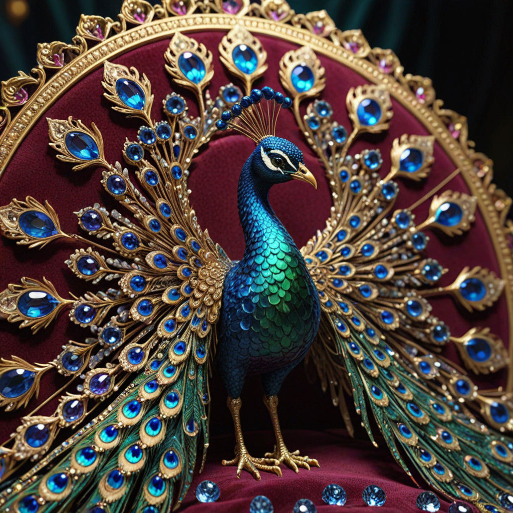 Glass Peacock - Majestic Glass Peacock in Intricate, Hyper-R...