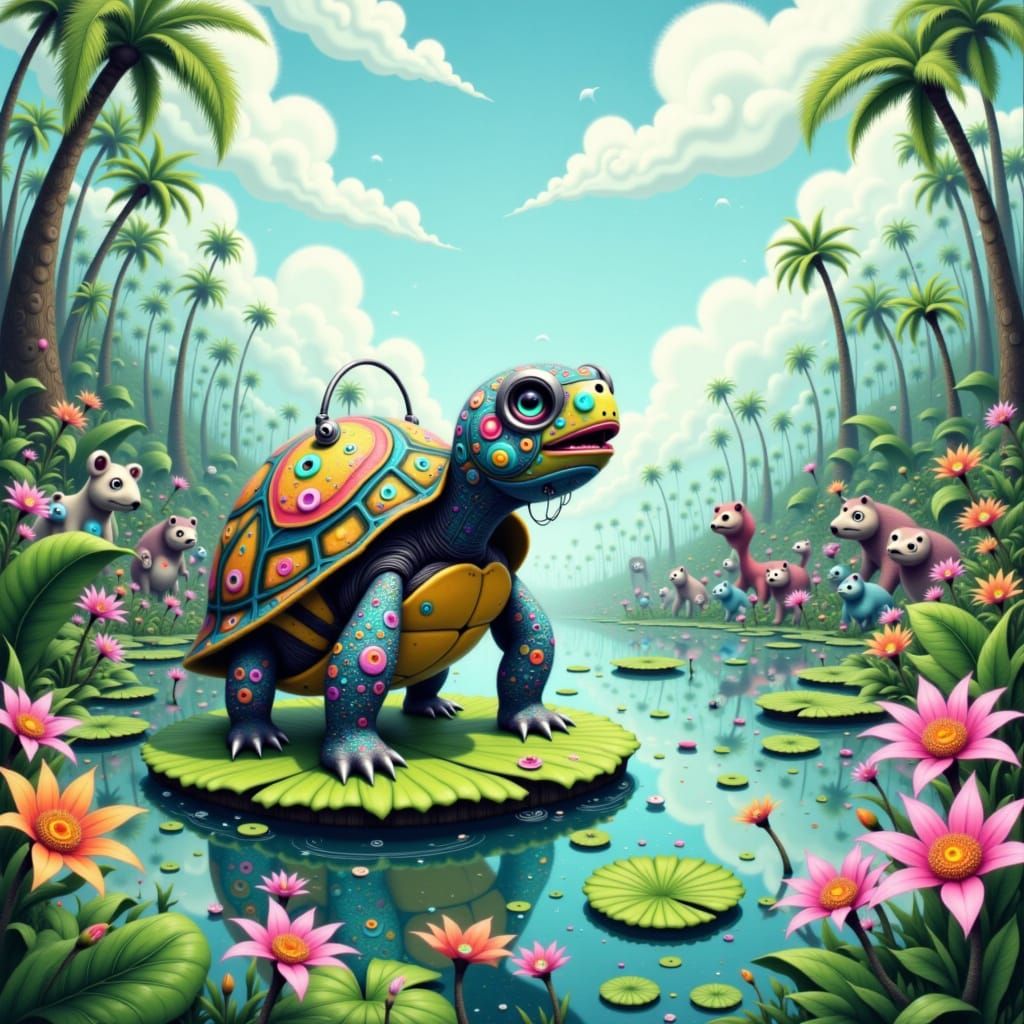 Singing Turtle Entertains Everglades Animals in An... - AI Art