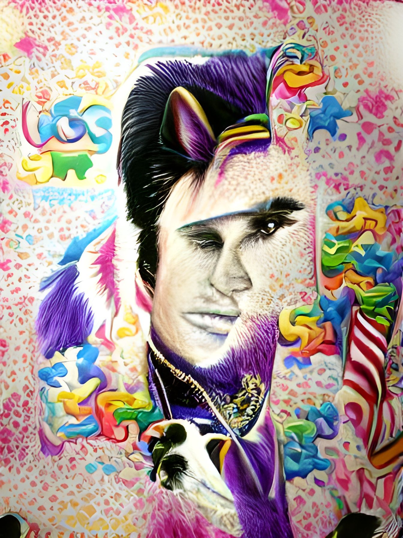 Portrait of Elvis drawn by Lisa Frank - AI Generated Artwork ...