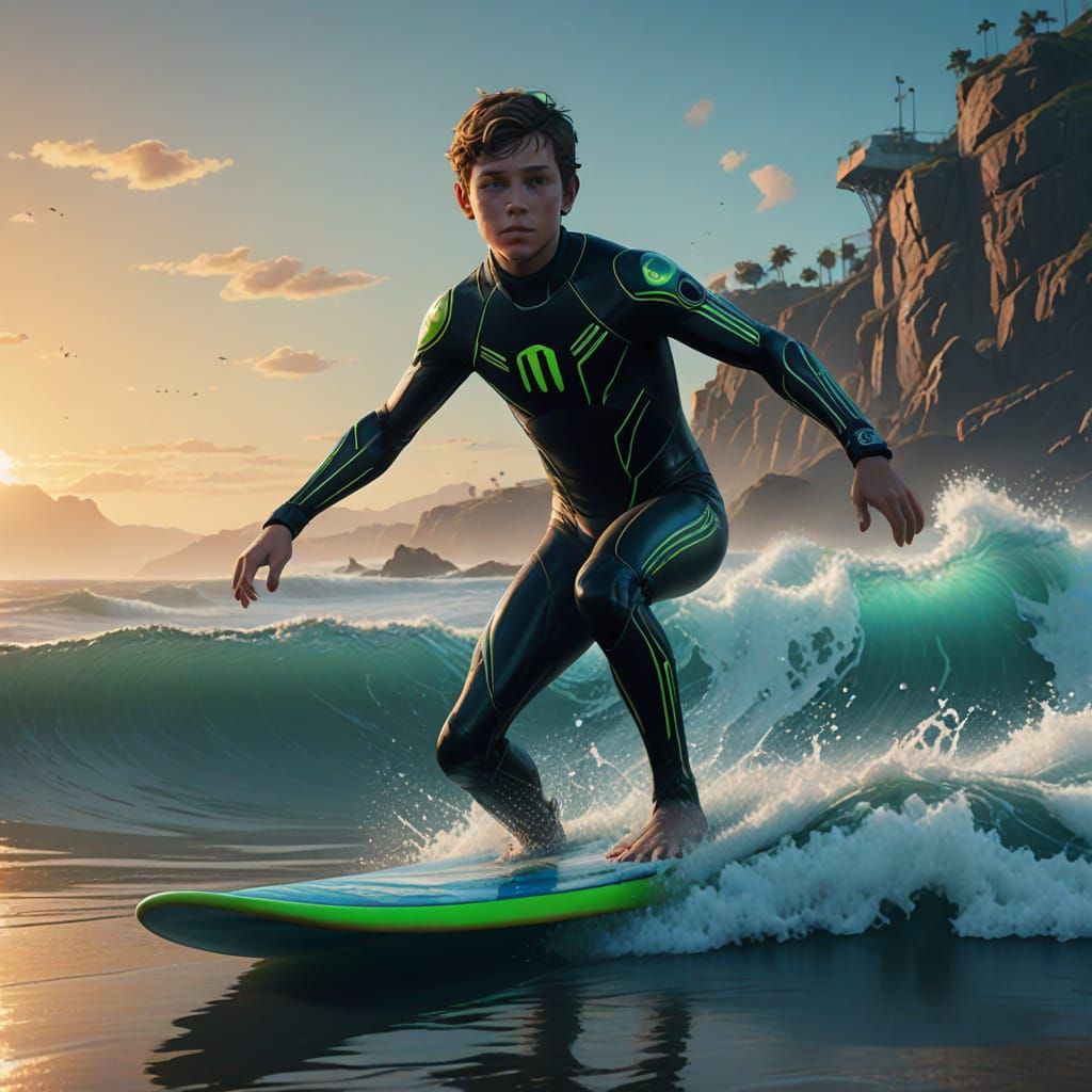 Surreal Surfing Scene in Neon Colors - AI Art