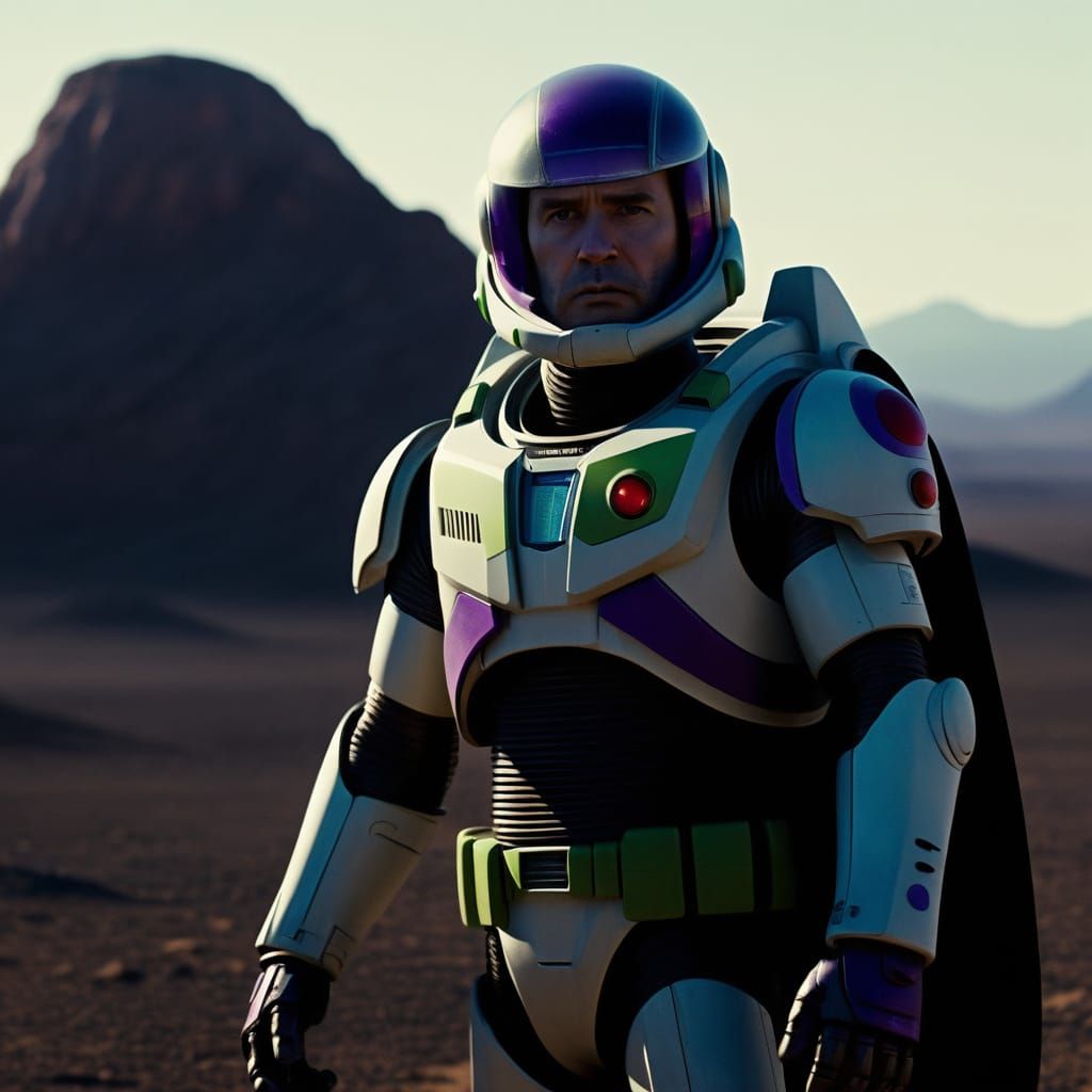 Buzz Lightyear in Dark Futuristic Armor on a Dista... - AI Art