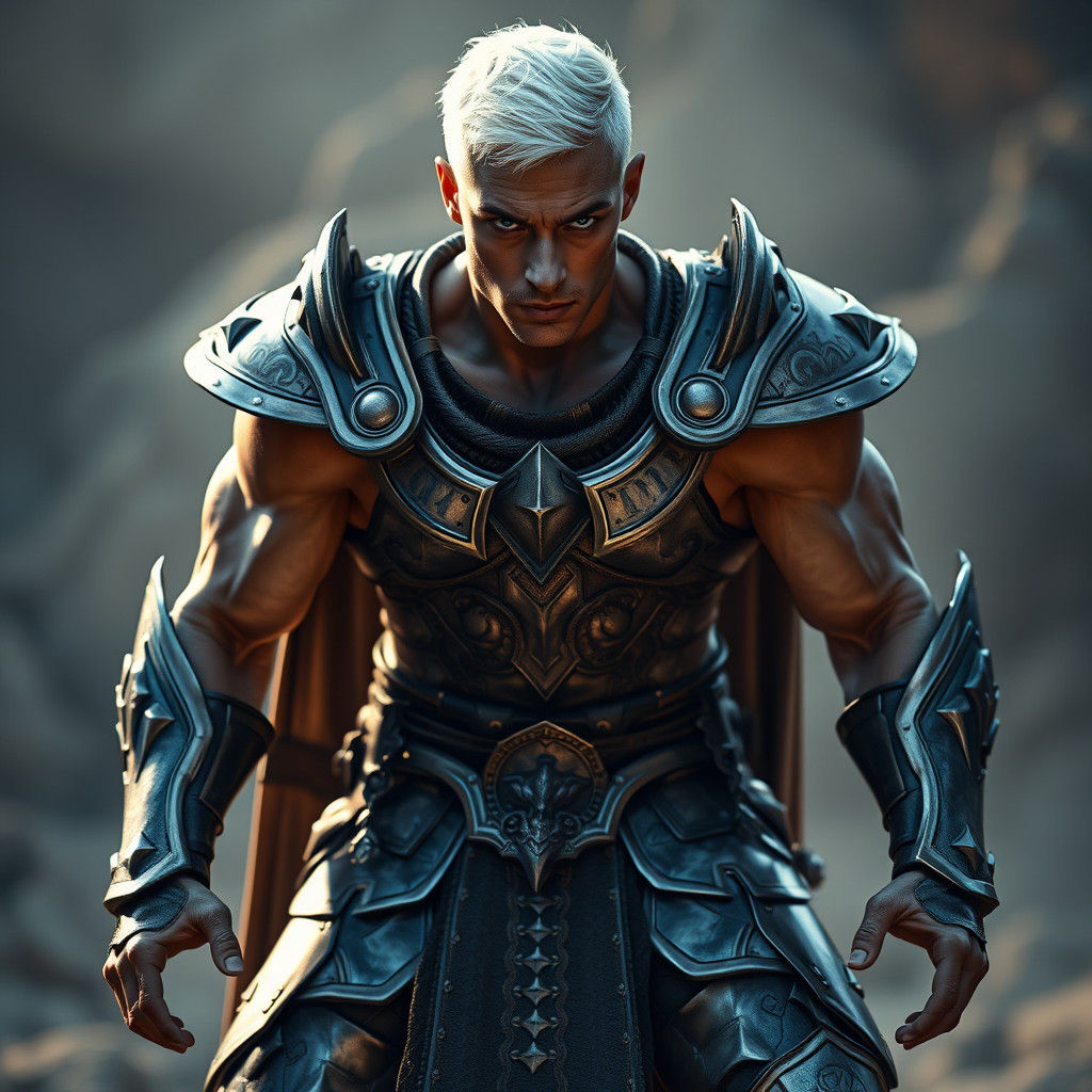 Let's fight! - Intense Warrior in Metallic Armor Bares Fierc...