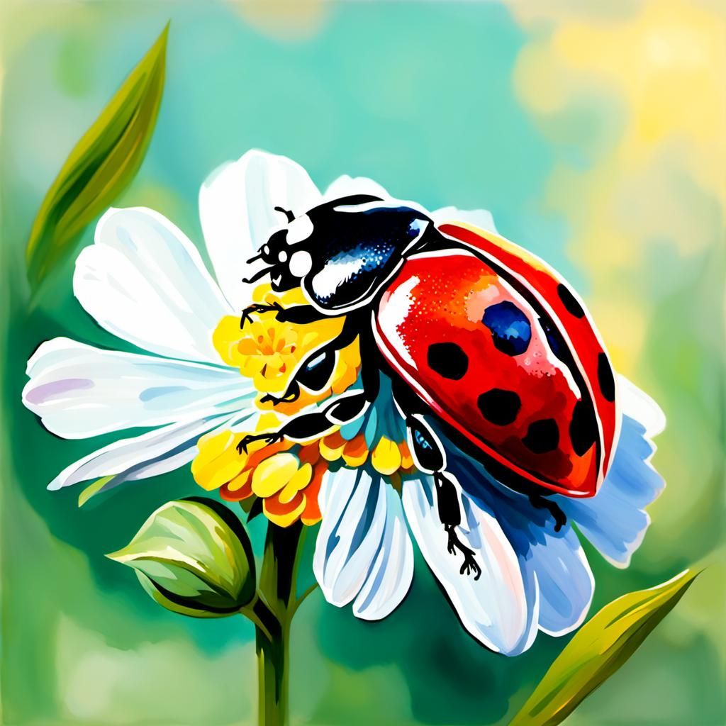 Ladybird sits on summer flower - AI Generated Artwork - NightCafe Creator