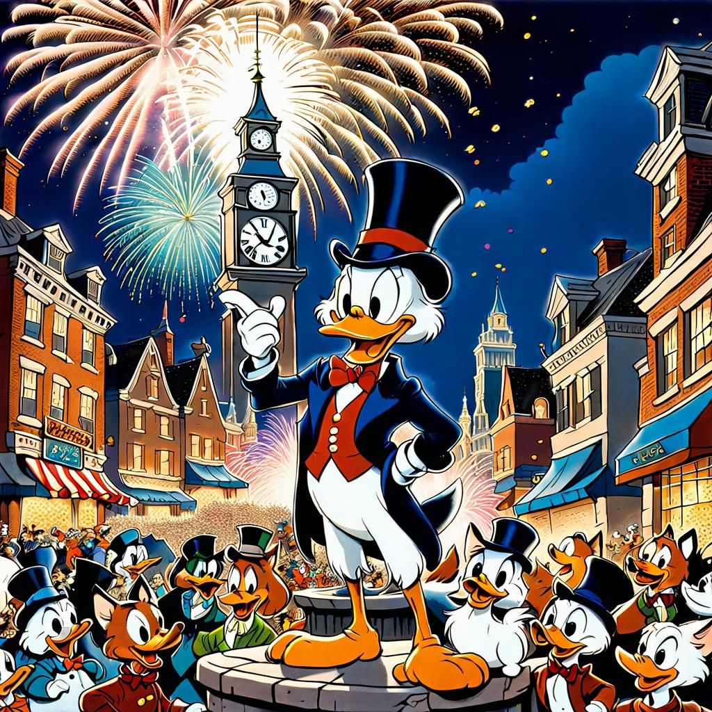 Uncle Scrooge, aka Scrooge McDuck, is in a jovial mood as the residents ...