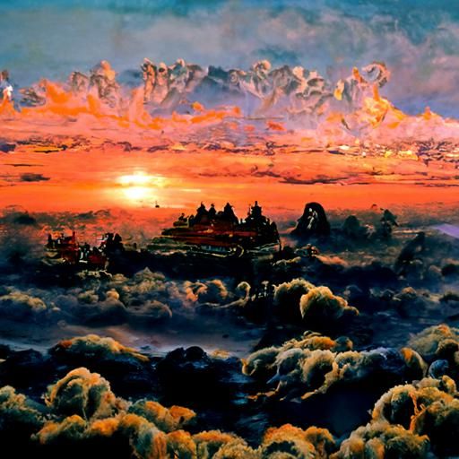 Japanese samurai empire in heavenly clouds by Ferdinand Knab and ...