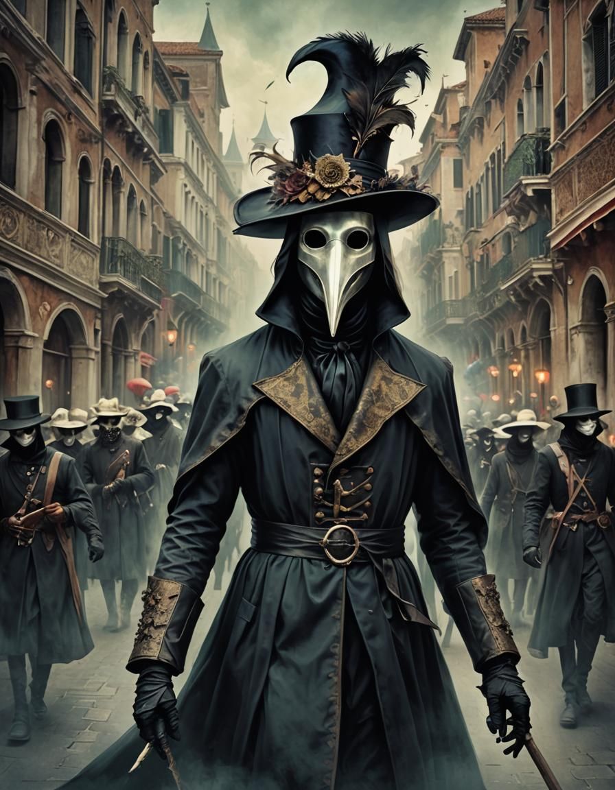 plague doctor in a Venetian carnival parade, horror, dark, by anna ...