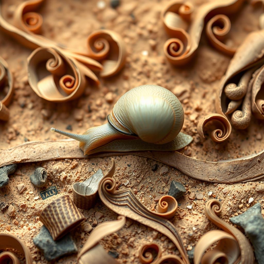 Snail - Whimsical Snail Illustration in Earthy Quilling Styl...