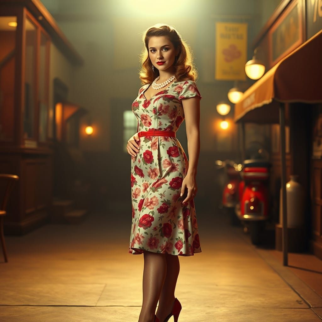 Retro Pin-Up Goddess in Golden Light - AI Art