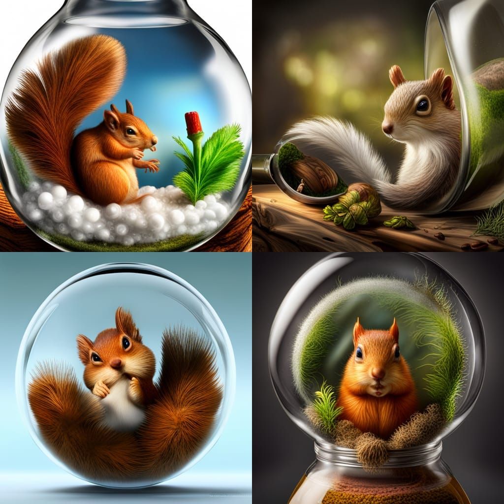 inside a glass Bottle , Grumpy fluffy floofy Squirrel inside a Bottle ...