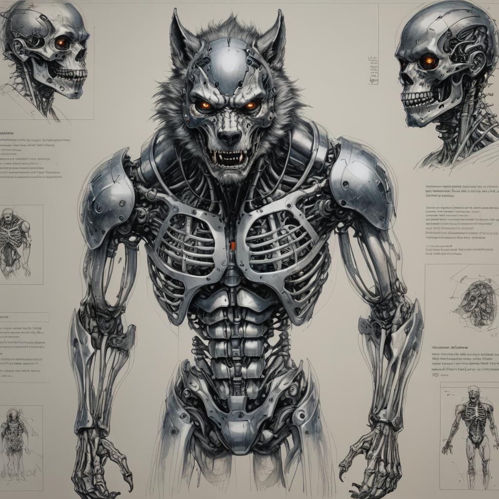 A bologycal sketch of a WereWolf-terminator-cyborg by natgeo, ink draw ...