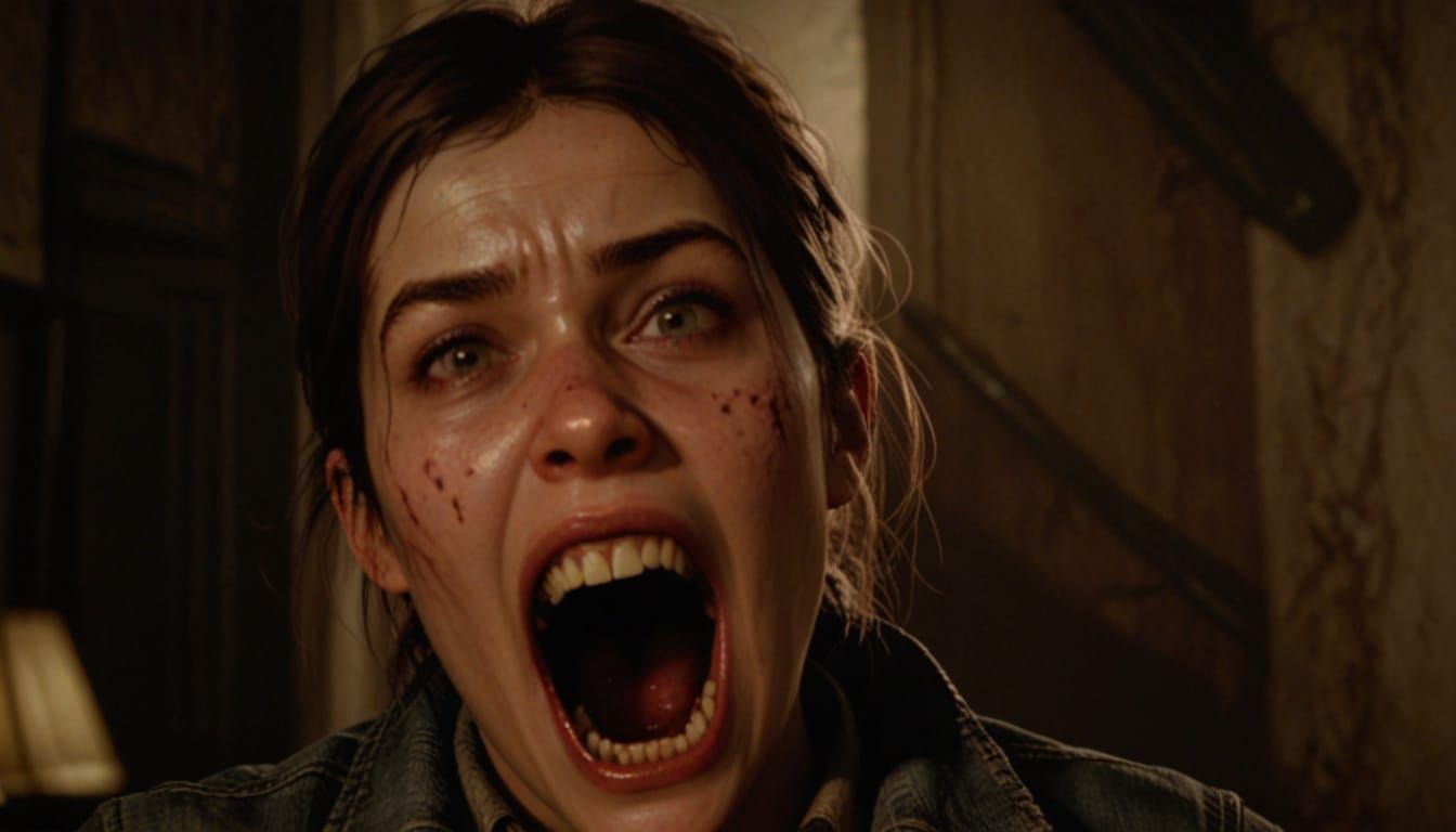 Ellie Williams as Vampire with Unhinged Jaws - AI Art