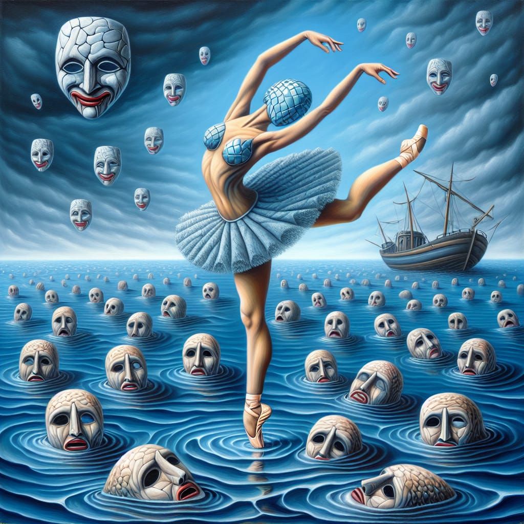 Compartmentalize - Surreal Ballerina Goddess Over a Blue Aby...