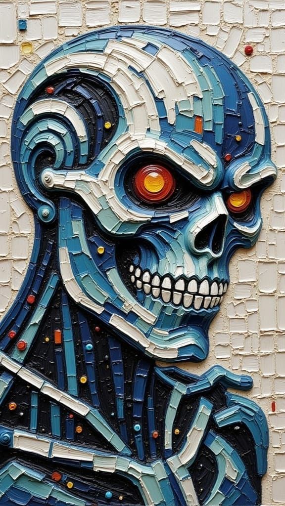 textured terminator - Textured Terminator Pixel Art Mural