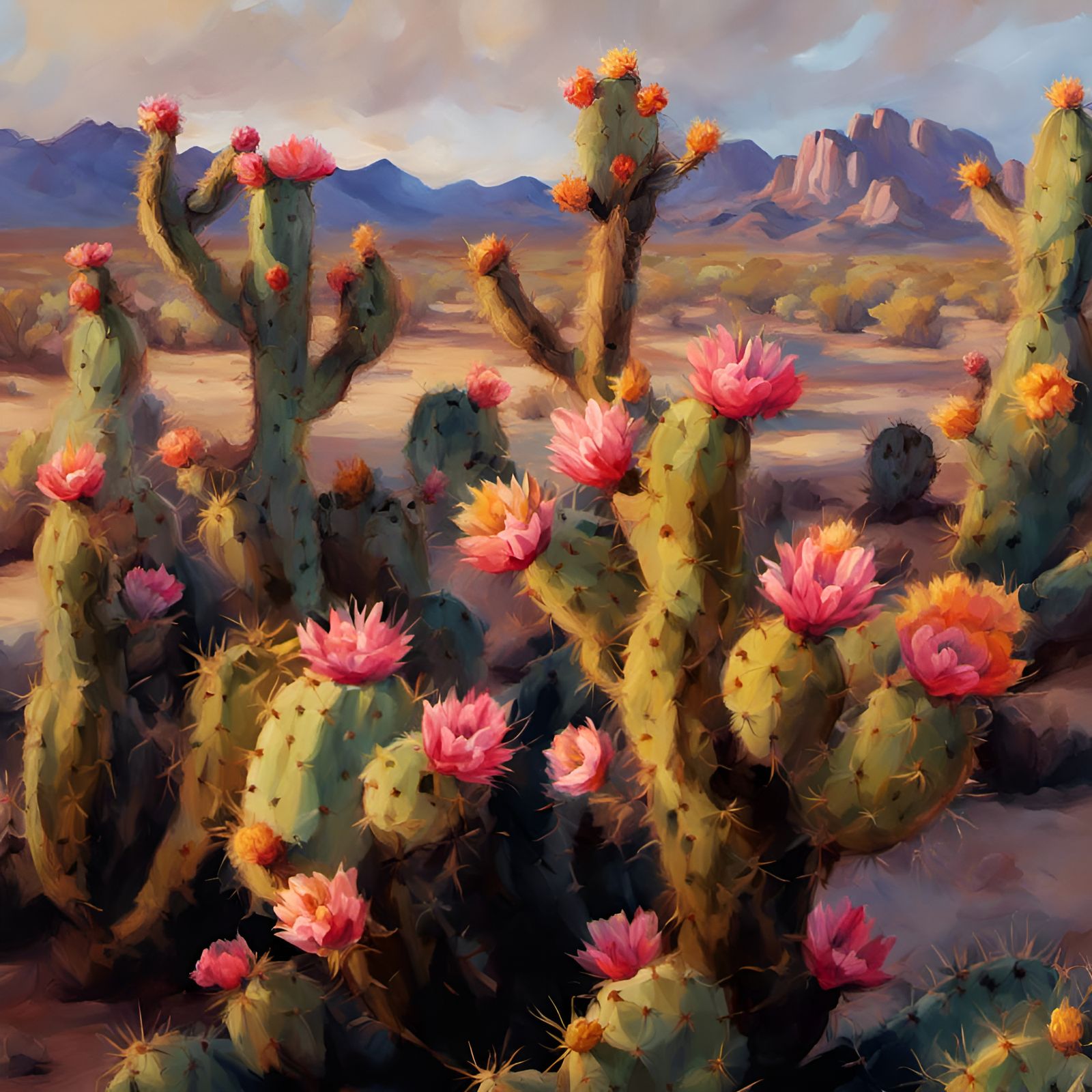 Cholla cacti in bloom Joshua Tree National Park Beautiful Rococo oil ...