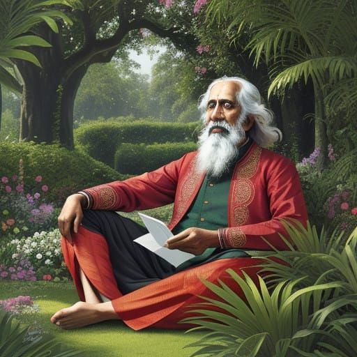 Rabindranath Tagore - Bengali Poet in Lush Garden