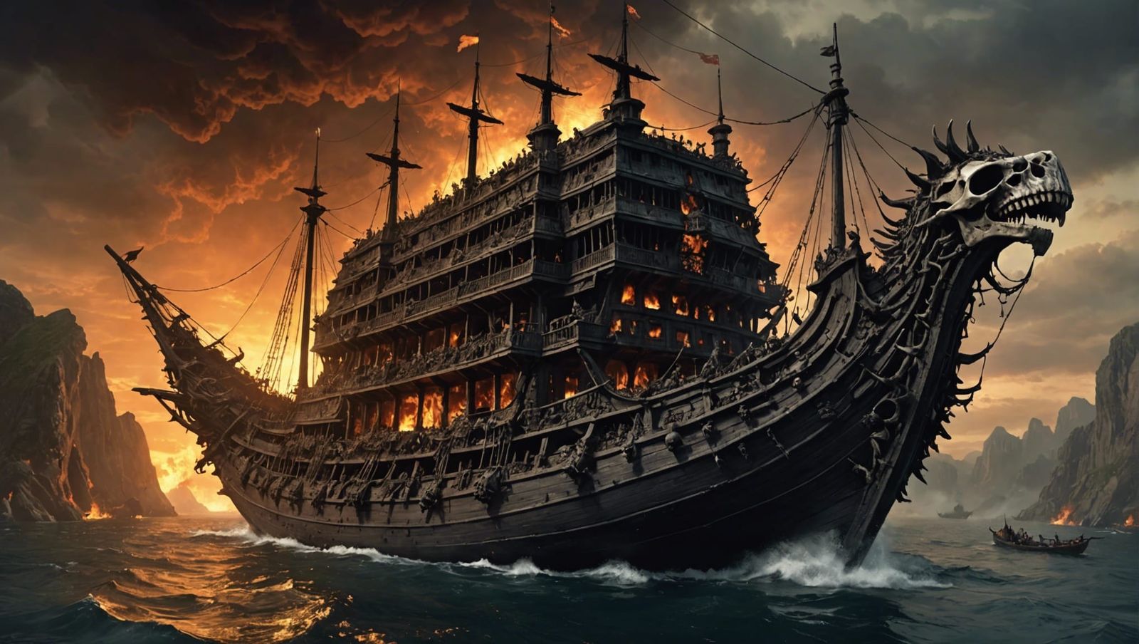 Imagine a ship rising from the underworld, its structure forged from ...