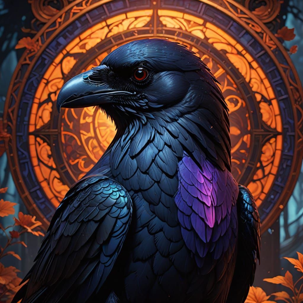 Ethereal Raven Portrait in Art Nouveau Cyberpunk S... - AI Art