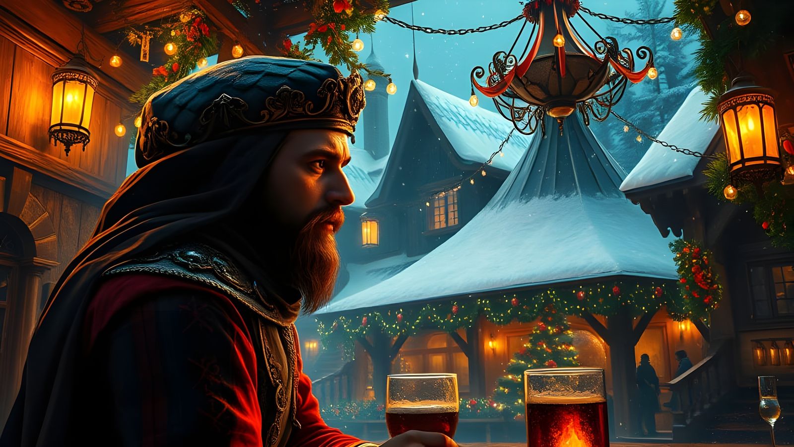 Medieval Christmas Tavern Portrait in Vibrant Tria... - AI Art