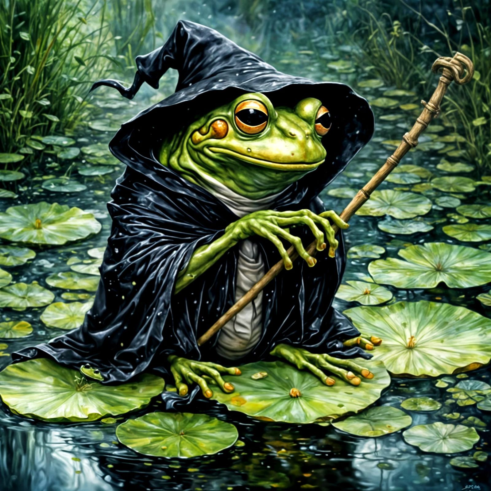 the grim Morfrogiee - Grim Reaper Frog in Splatter Graffiti...