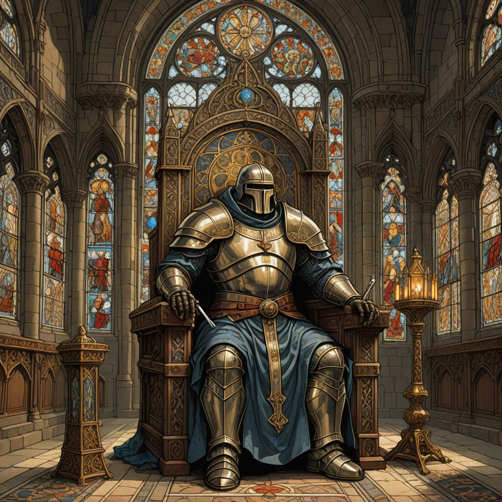 Medieval Golem as The Justice in Grand Hall - AI Art